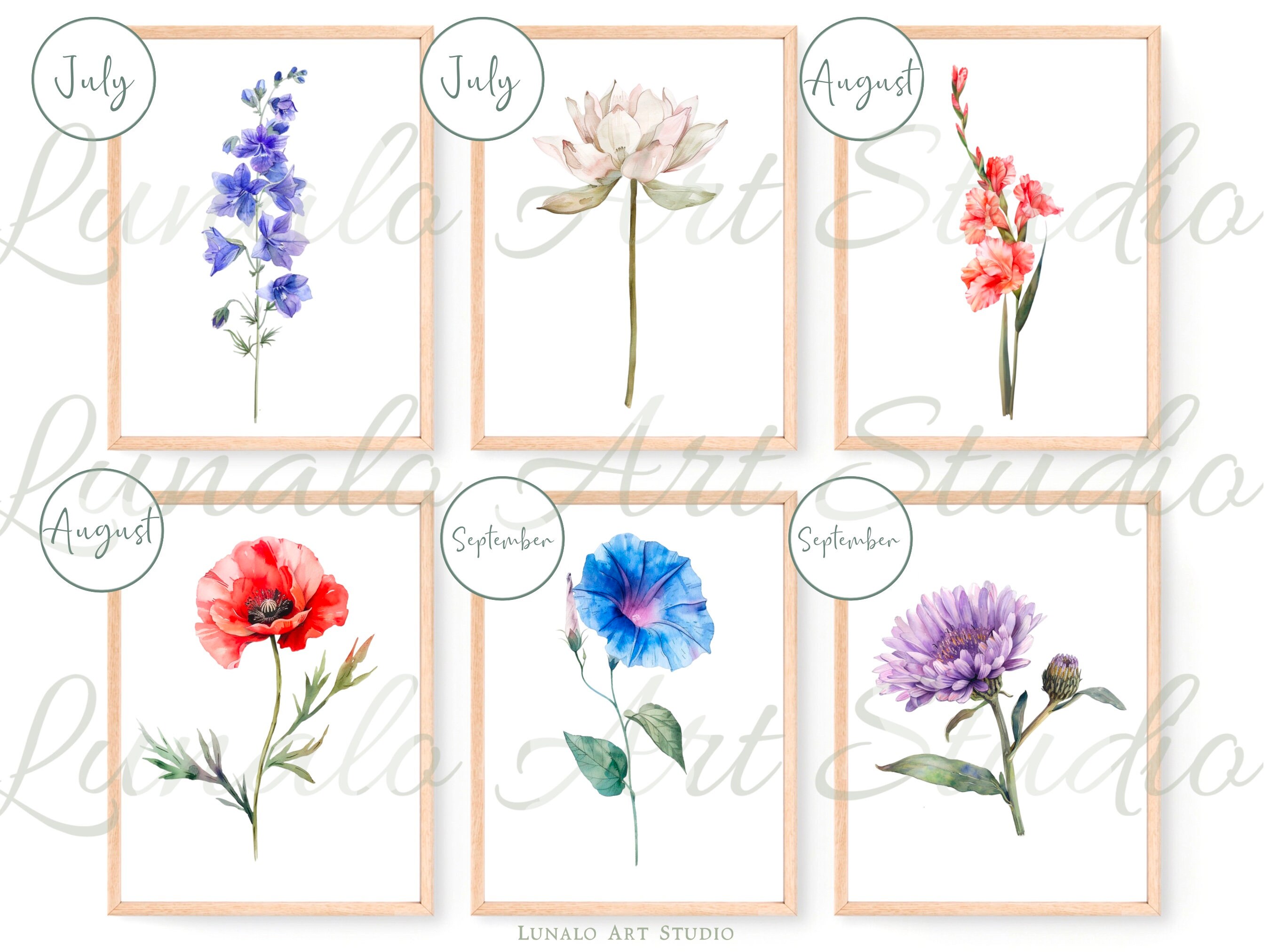 Family Birth Month Flower Bouquet, Birth Month Flower Wall Art, Hand ...