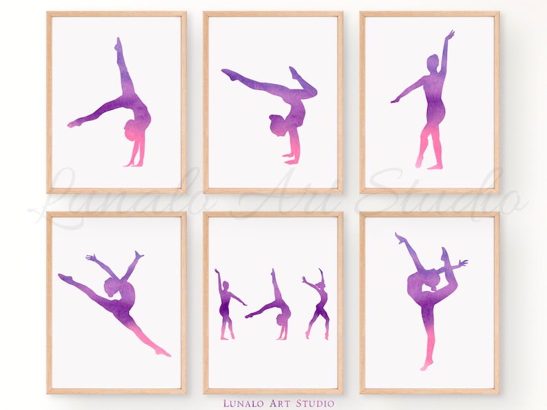 Set of 6 Gymnastics Wall Art, Gymnastics Wall Print Set, Gymnastic ...