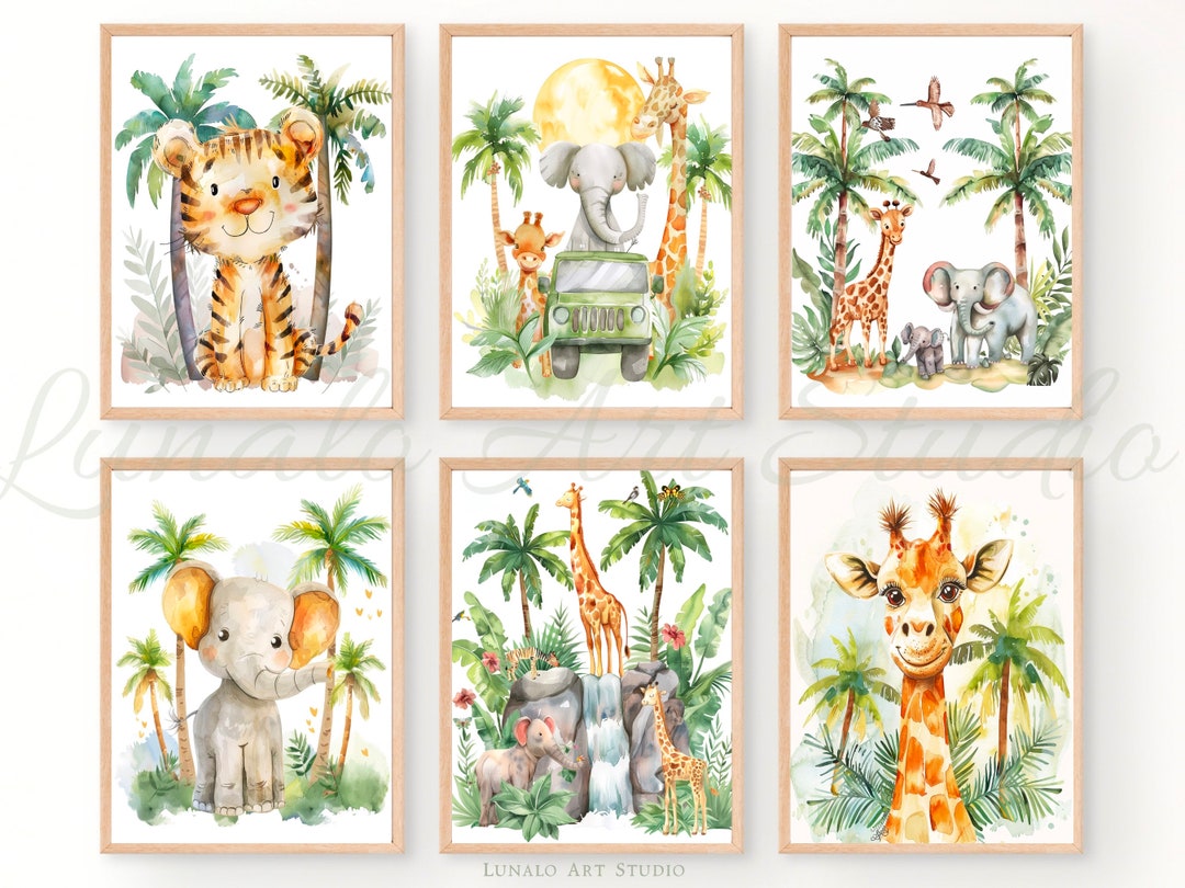 Adorable Jungle Safari Animal Prints Set of 6 - Downloadable Nursery ...