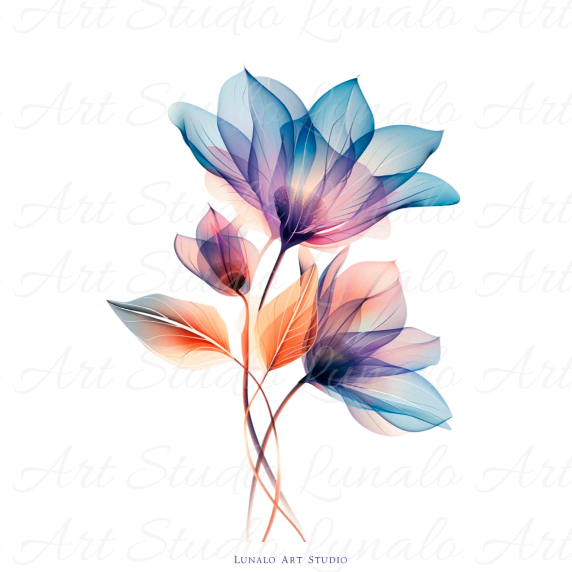 Abstract Floral Clipart Bundle: Watercolor Flower Pngs (digital ...