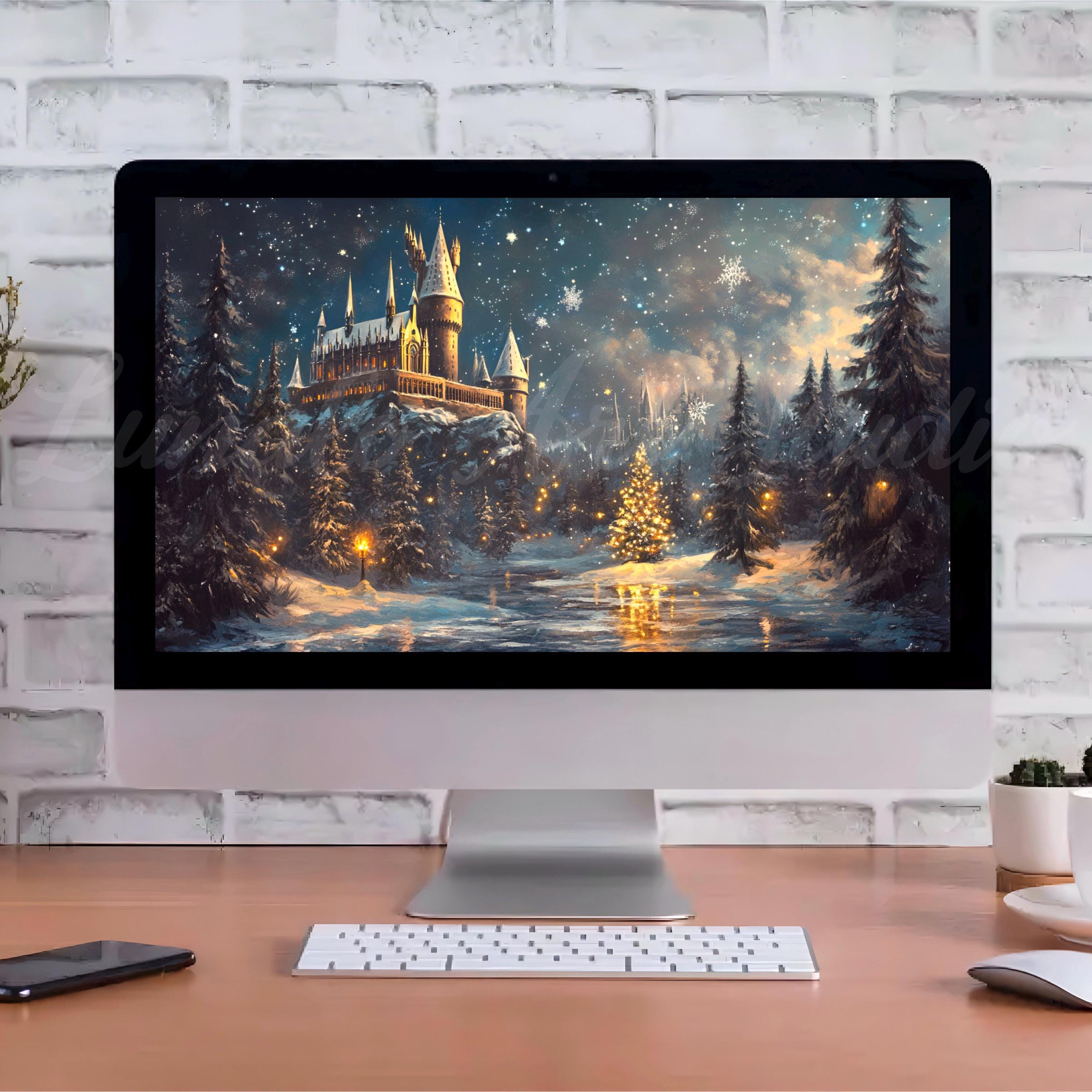 Magical Christmas Desktop Wallpaper, Wizard School, Festive Wizards ...