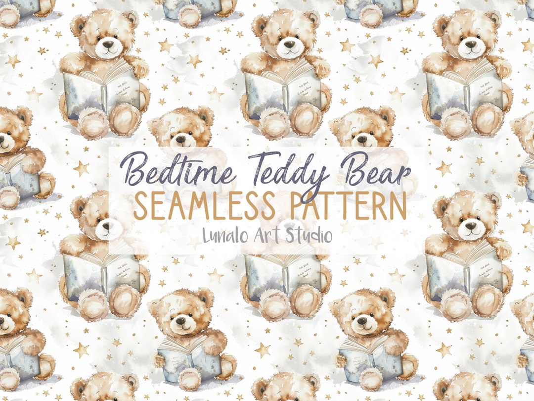 Bedtime Teddy Bear Seamless Pattern, Teddy Fabric Design, PNG. Seamless ...