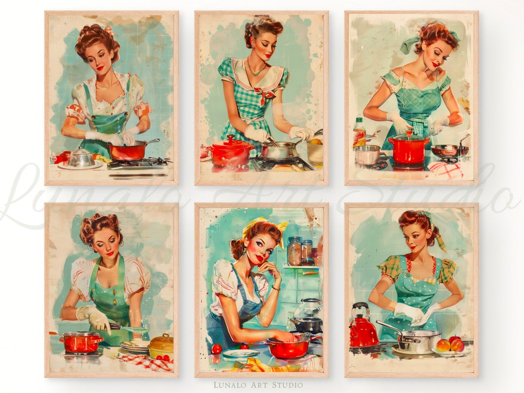 Vintage 1950s Print 6 Piece Wall Art Set Kitchen Print 1950s Poster ...