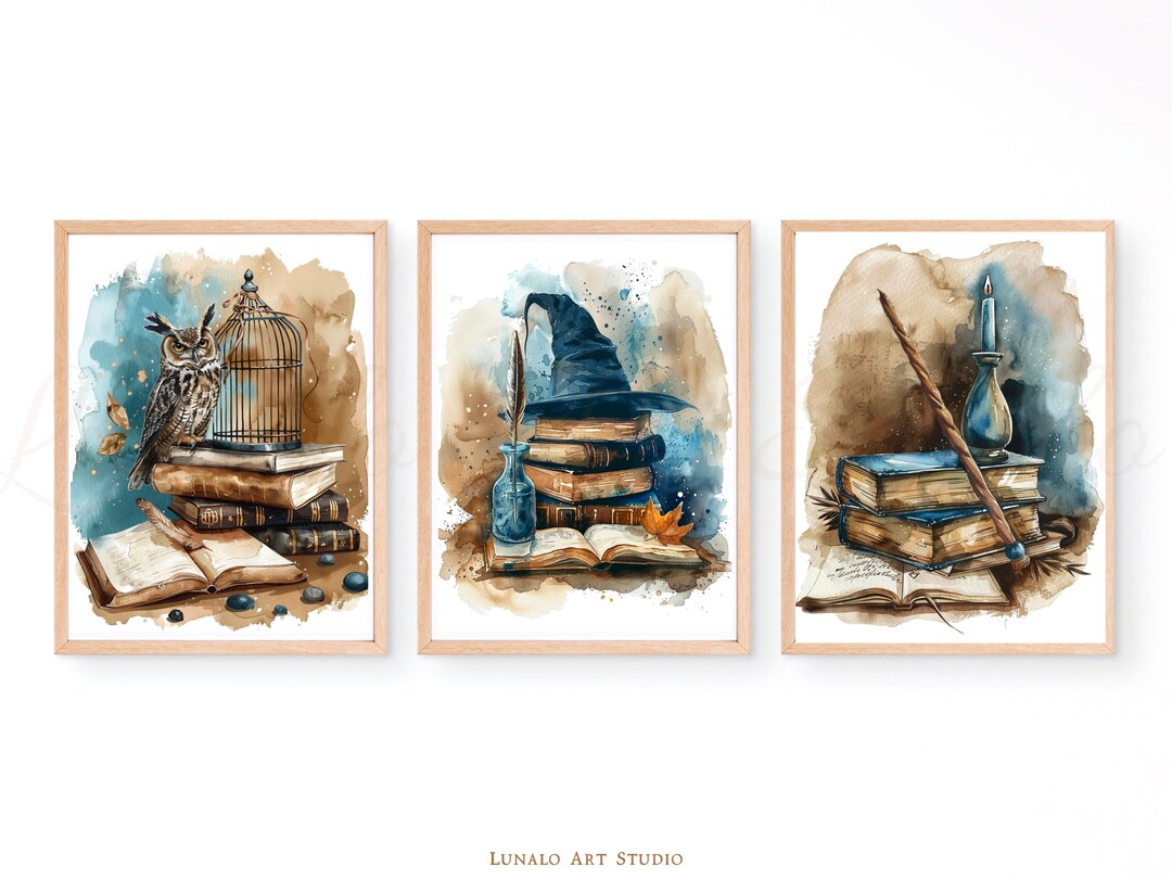 Wizard Prints, Wizarding Wall Art Set: 3 Magical Prints for Childrens ...