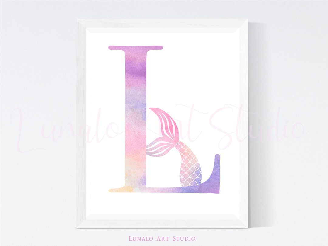 Personalized Mermaid Initial Wall Art: Soft Pink Decor (digital Print ...
