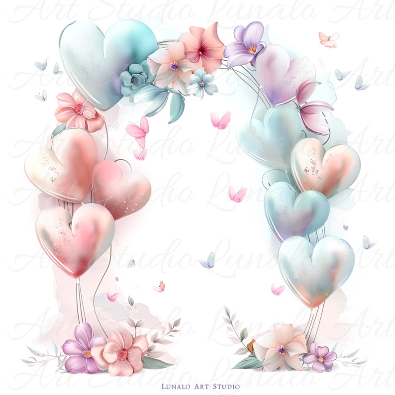 10 JPG Pastel Balloon Arch Clipart, Pastel Balloons, Heart Balloons ...