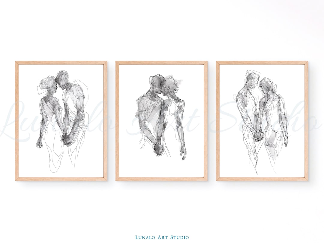 Couple Portrait Line Art Set: 3 Romantic Prints for Anniversary ...
