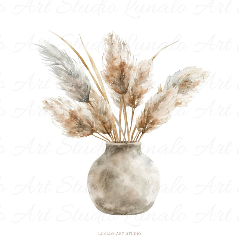 Pampas Grass Clipart Pampas Grass Card Making Wall Art Watercolor ...