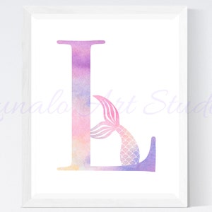 Personalized Mermaid Initial Watercolor Prints: Girls Nursery Decor ...