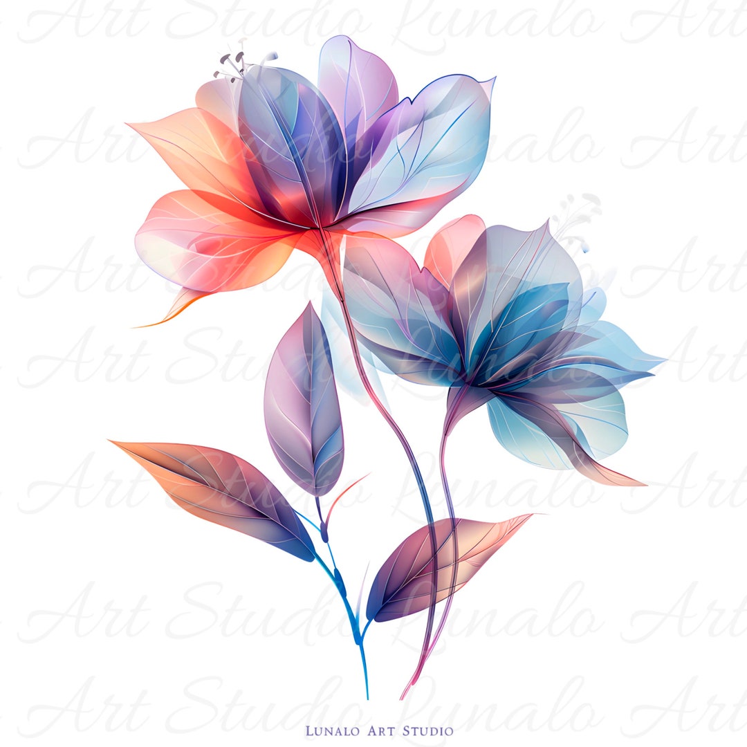 Abstract Floral Clipart Bundle: Watercolor Flower Pngs (digital ...