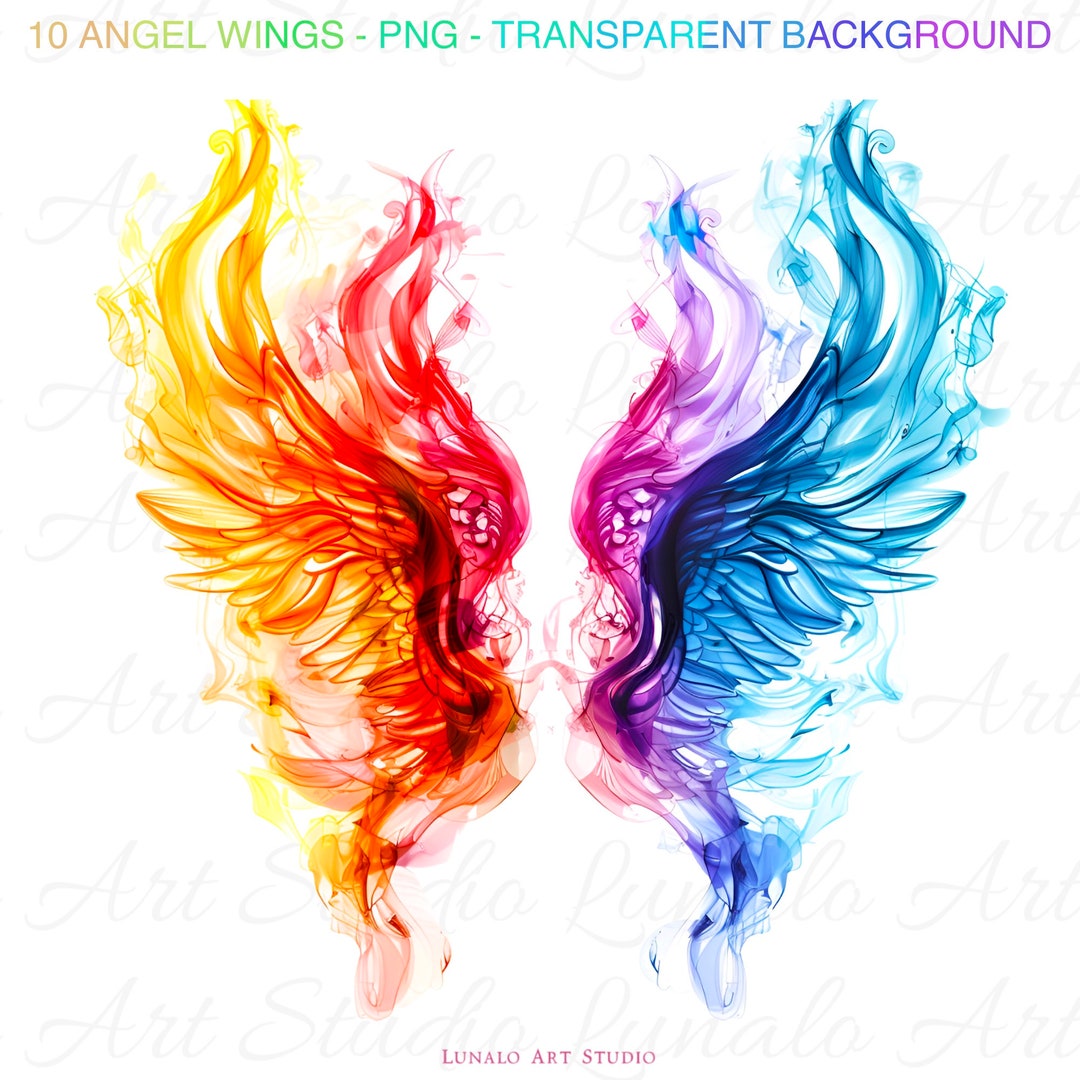 Ethereal Smoke Angel Wings Clipart Bundle: High-res Fairy Imagery for ...