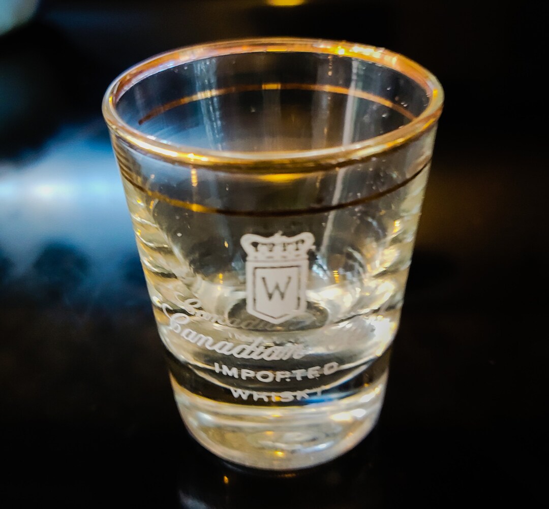 Vintage Canadian Club Whiskey Shot Glass Gold Rim CC Drinker Gift ...