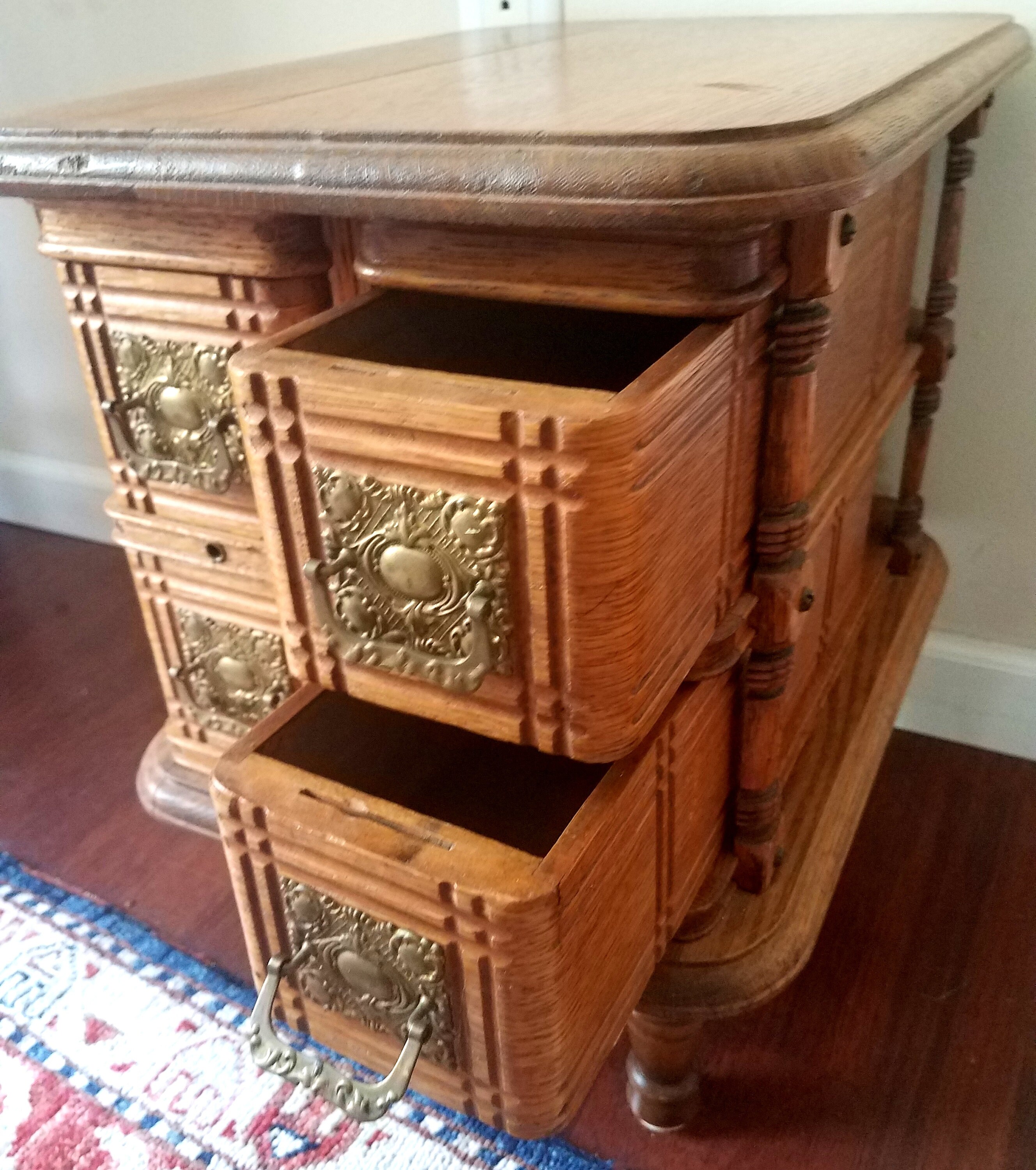 Vintage Treadle Sewing Machine Four Drawer End Table Case Cabinet ...