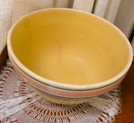 Vintage Red Wing Mixing Bowl Yellow Ware Pink Blue Bands Batter Bowl ...