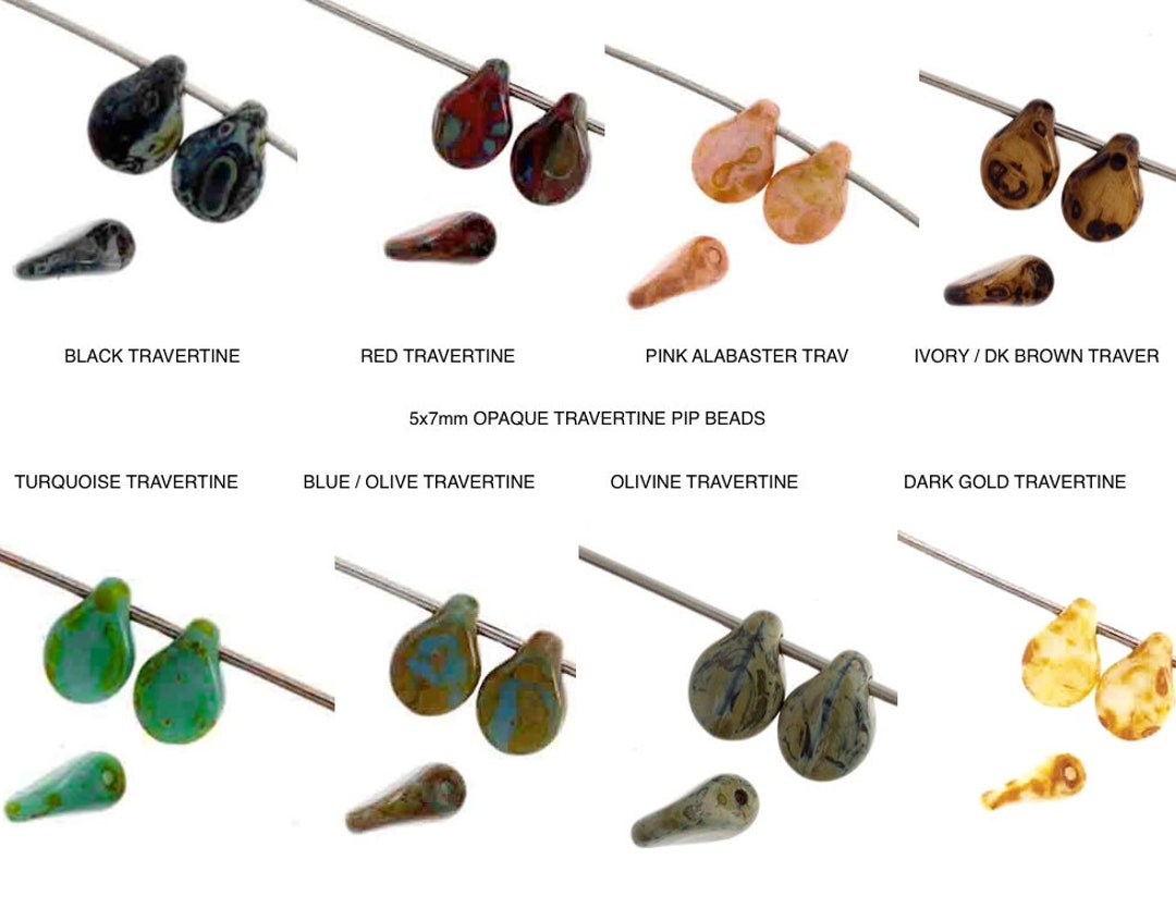 30-69) 5x7 OP Travertine Pip Beads Black Red Pink Alabaster Turquoise ...