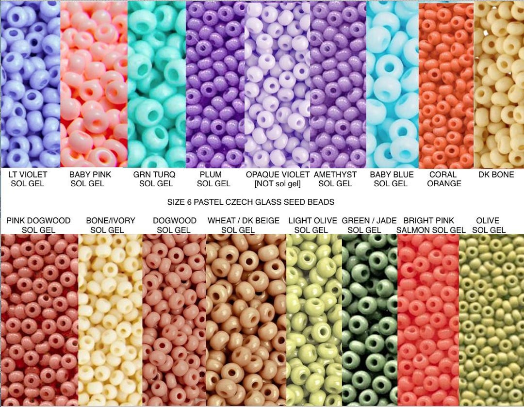 Sz 6/0 OPAQUE PASTEL Sol Gel Czech Seed Beads Baby Pink, Baby Blue ...