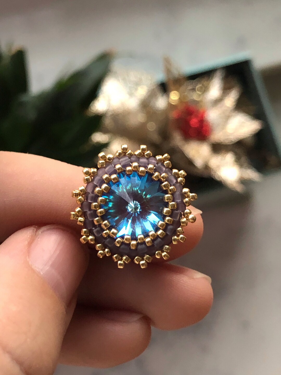 Floating Choker Necklace Seed Bead Bezeled Swarovski Crystal in Color ...