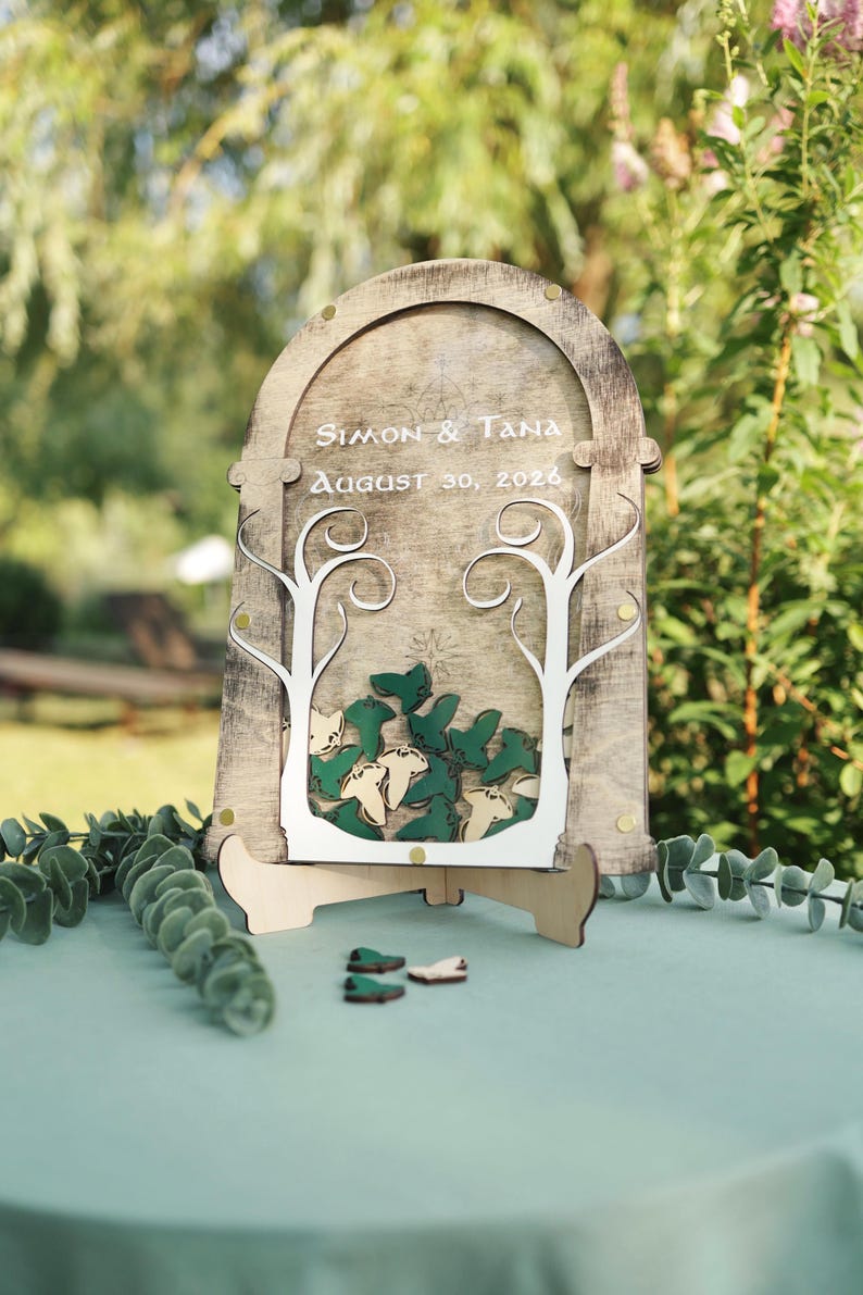 LOTR Wedding Guest Book Elvish Wood Guest Book Hobbit Wedding Sign In ...