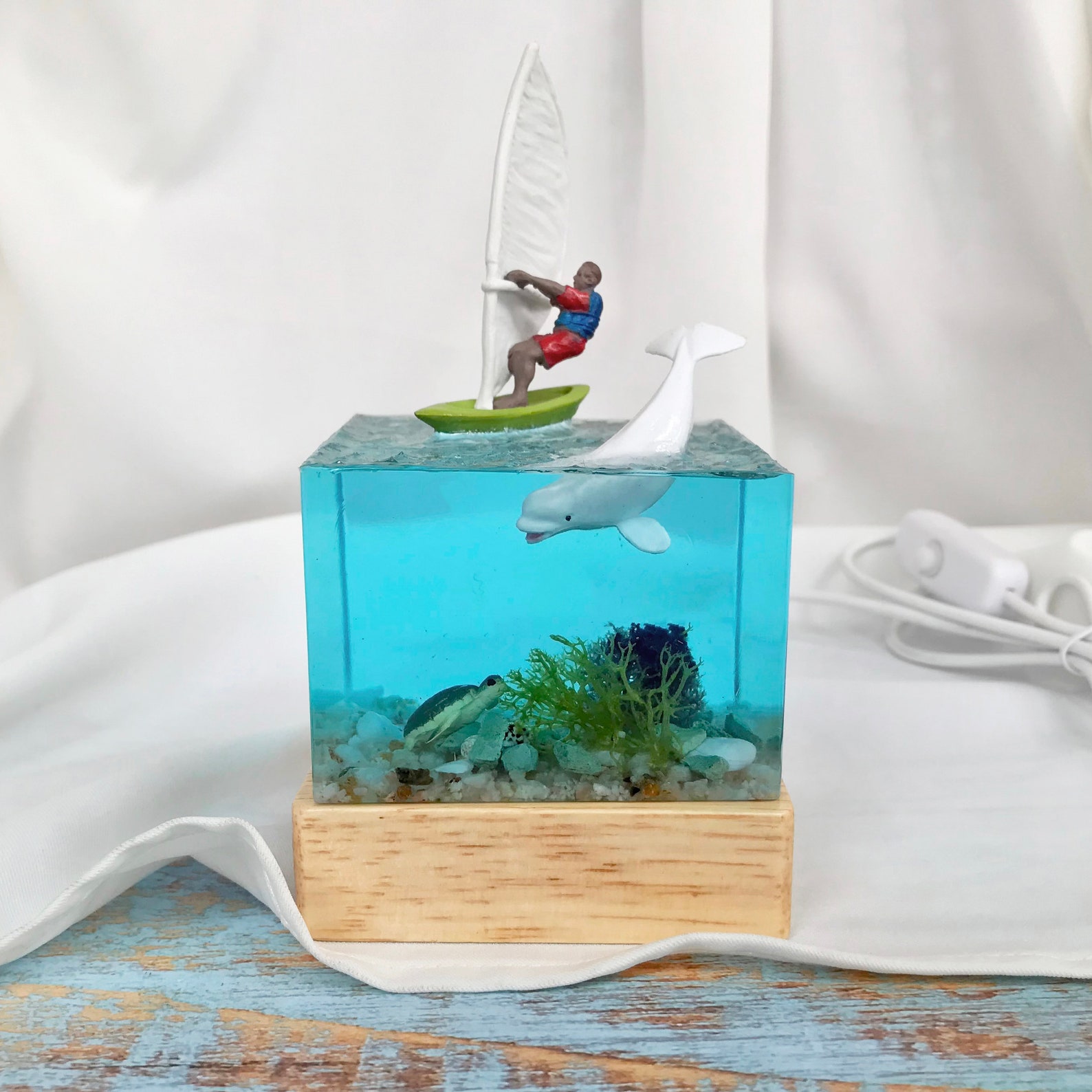 Resin Art Epoxy Cube Night Light Ocean Creature Paperweight | Etsy