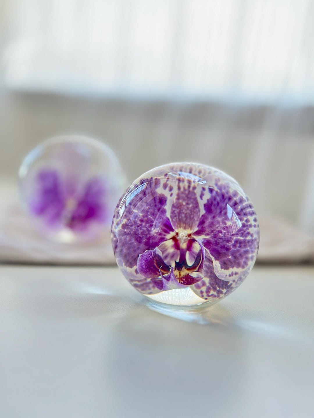 Speckled Orchid Resin Sphere : Real Flower Embedded Epoxy Crystal Ball ...