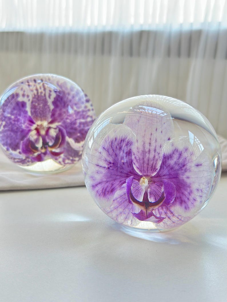 Speckled Orchid Resin Sphere : Real Flower Embedded Epoxy Crystal Ball ...