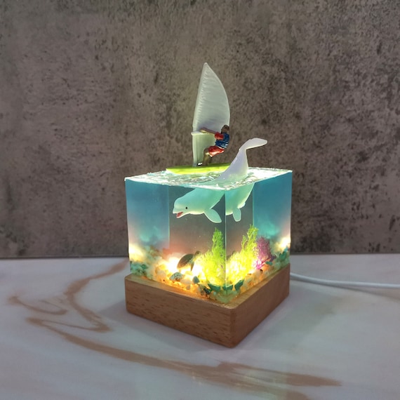 Resin Art Epoxy Cube Night Light Ocean Creature Paperweight | Etsy