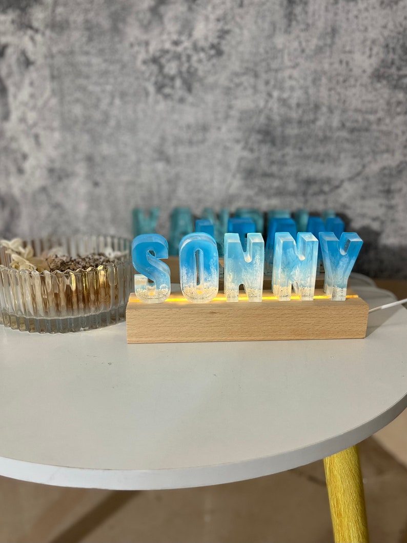 Resin Letters Lamp Ocean Light Seaside Resin Art Epoxy Resin Light Desk ...