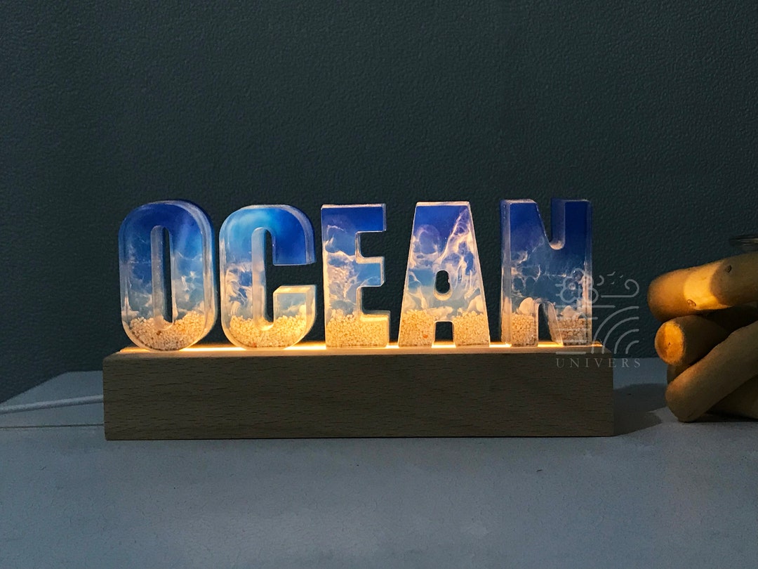 Resin Letters Lamp Ocean Light Seaside Resin Art Epoxy Resin Light Desk ...