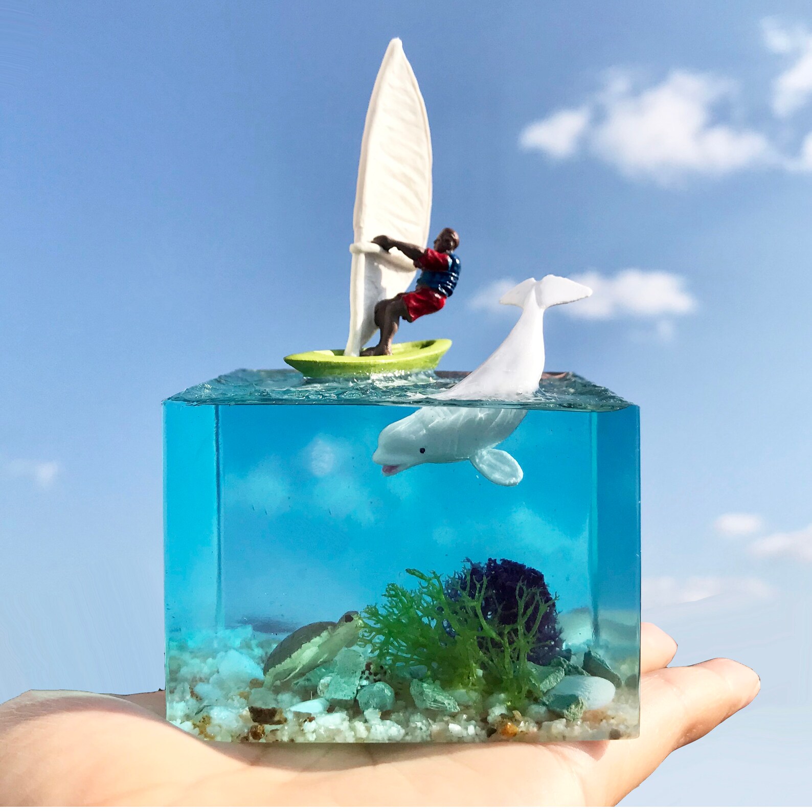 Resin Art Epoxy Cube Night Light Ocean Creature Paperweight | Etsy