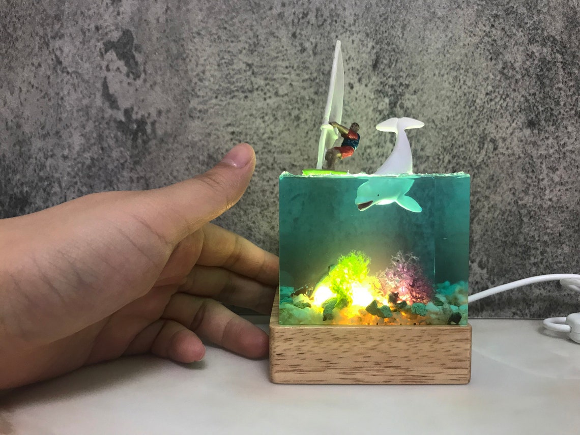 Resin Art Epoxy Cube Night Light Ocean Creature Paperweight - Etsy ...