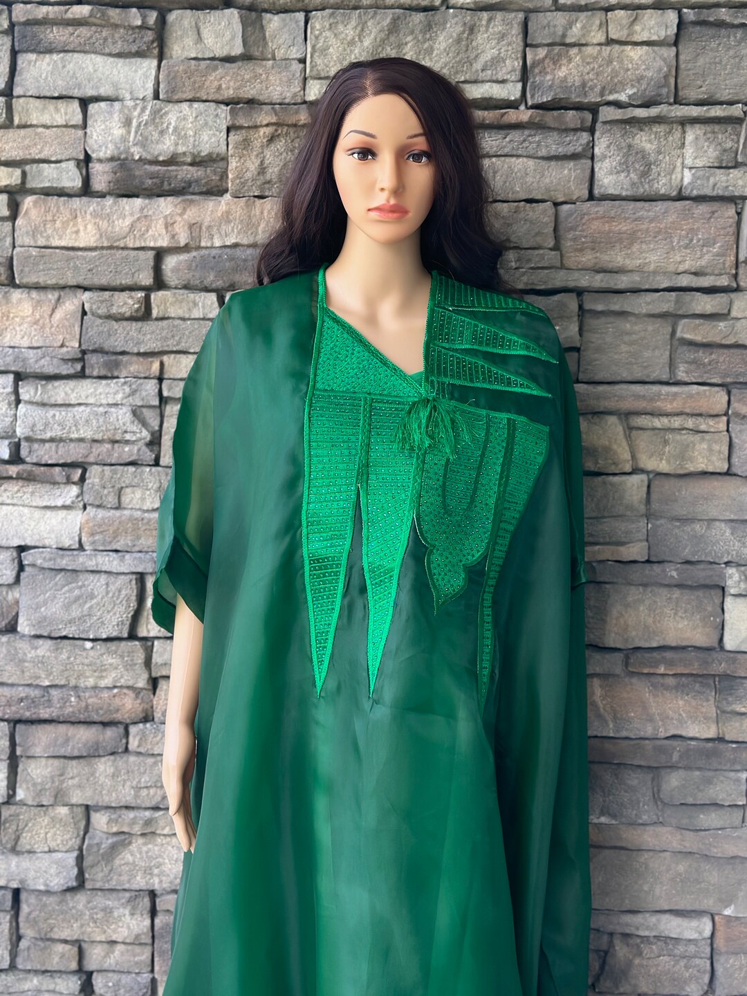Green Organza Bubu, Embroidery Bubu, Boubou, Party Dress, Bubu ...