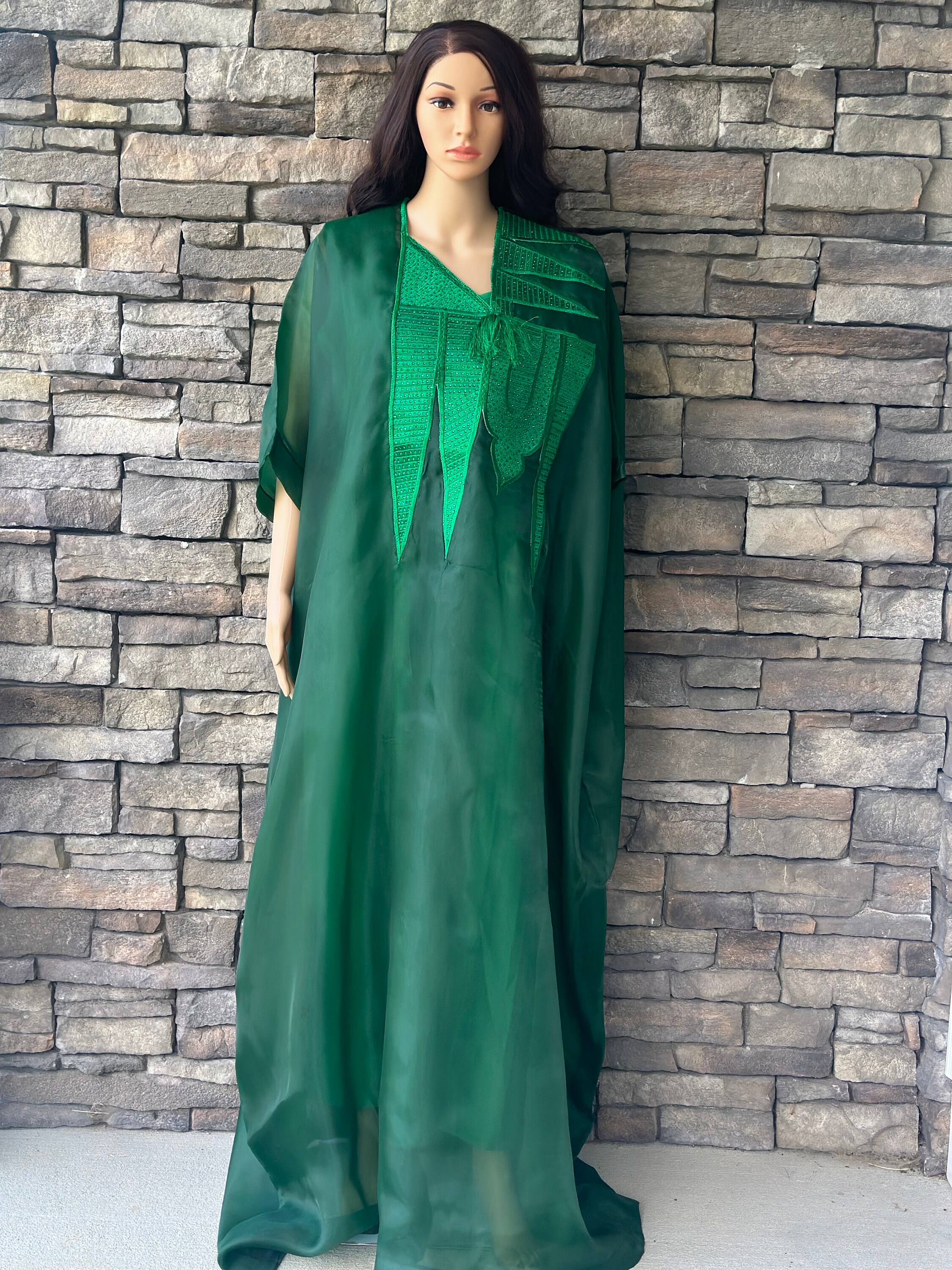 Green Organza Bubu, Embroidery Bubu, Boubou, Party Dress, Bubu ...