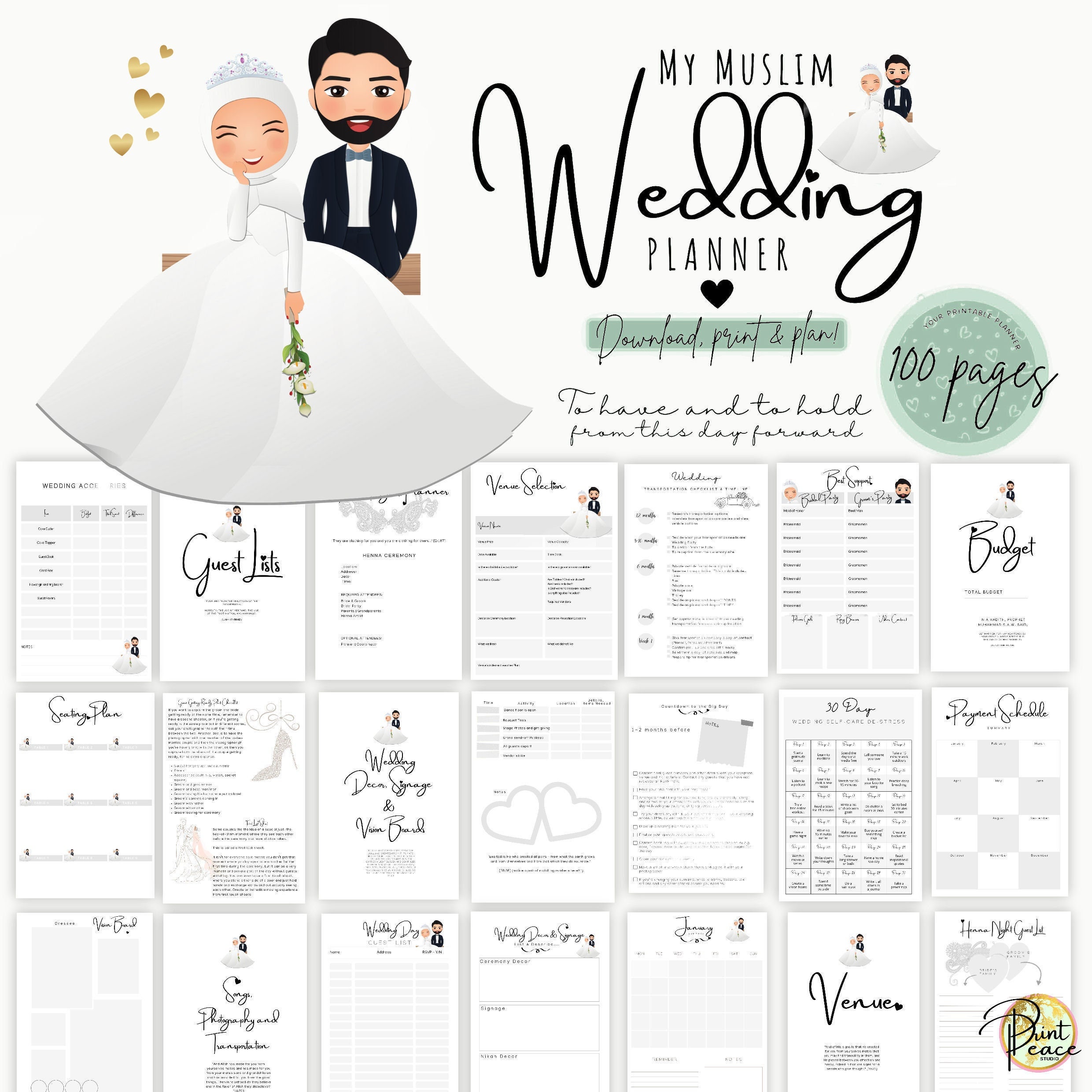 100 Page Muslim Wedding Planner Printable | Engagement Gift for a ...
