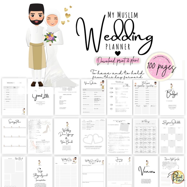 Cute Couple Muslim Wedding Planner | Printable Wedding Organizer ...