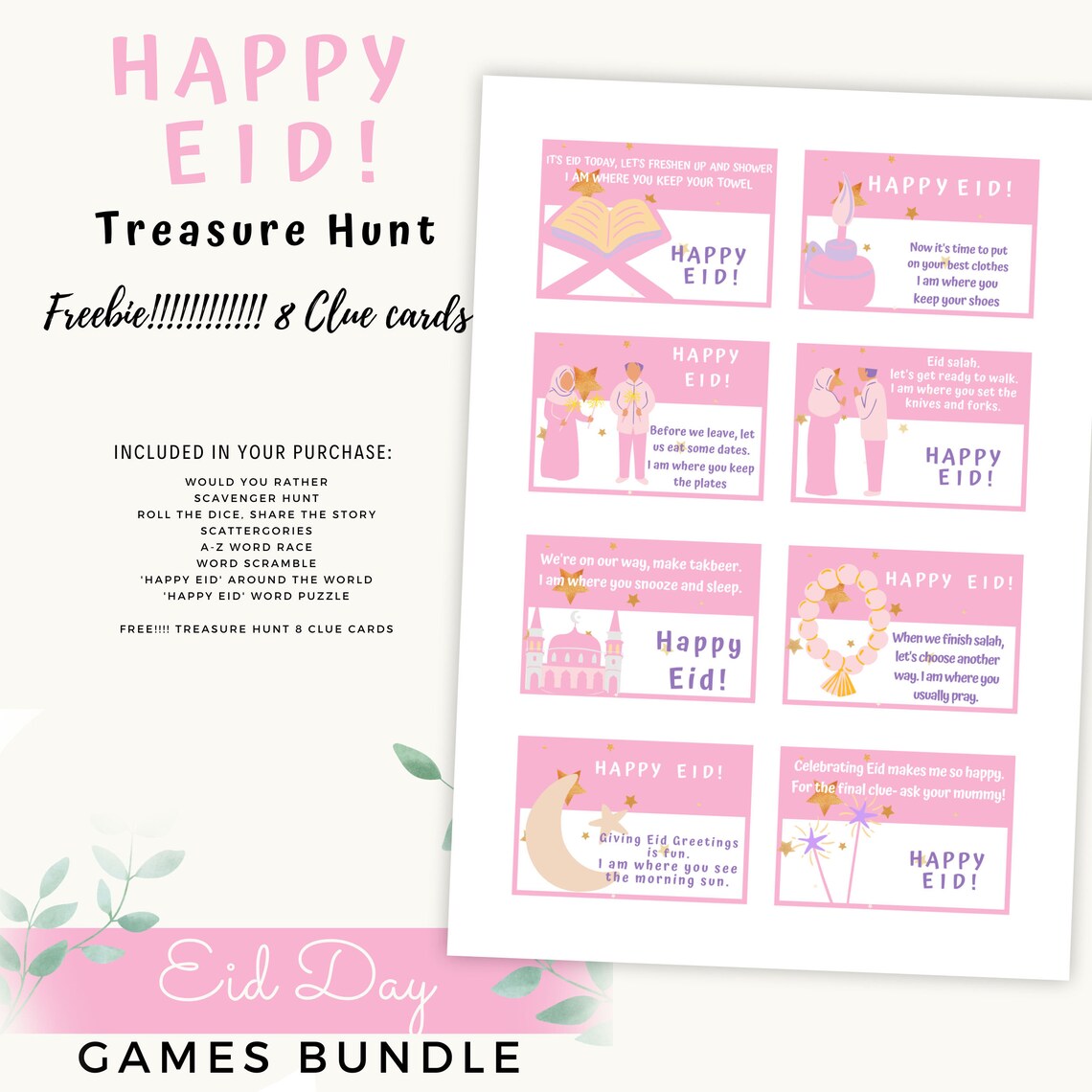 Pink Eid Day Games Bundle / Family Eid Games / Muslim Games / Eid Gift ...