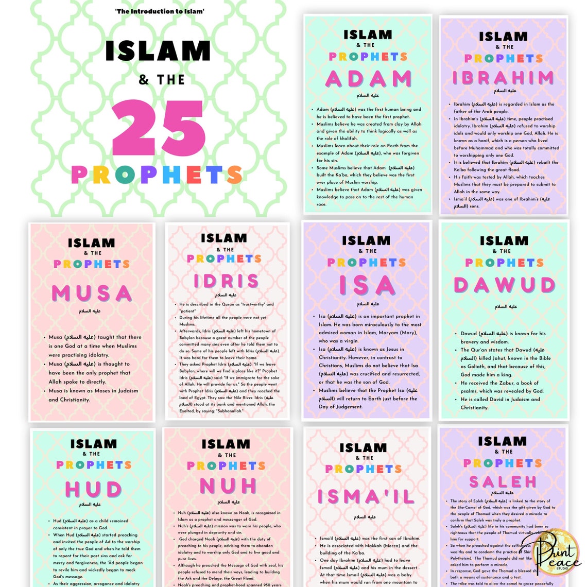 Islam and the 25 Prophet Flash Cards / Muslim Learning / - Etsy Singapore