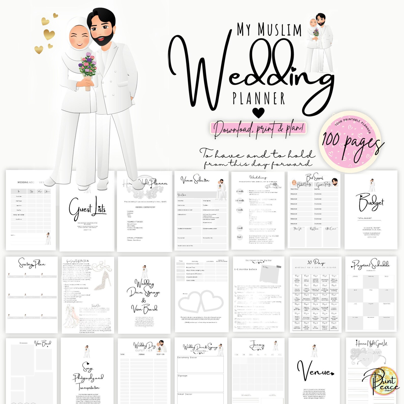 Printable Muslim Wedding Planner | Wedding Diary Calendar | Wedding ...