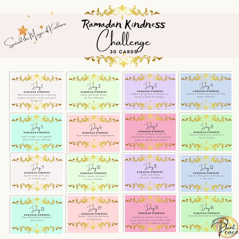 Ramadan Kindness Challenge Cards / Kids Activity / Kindness Activity ...