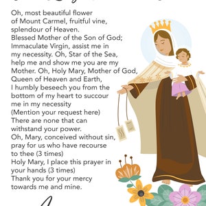 Our Lady of Mount Carmel Prayer Print: Catholic Nursery Decor (digital ...