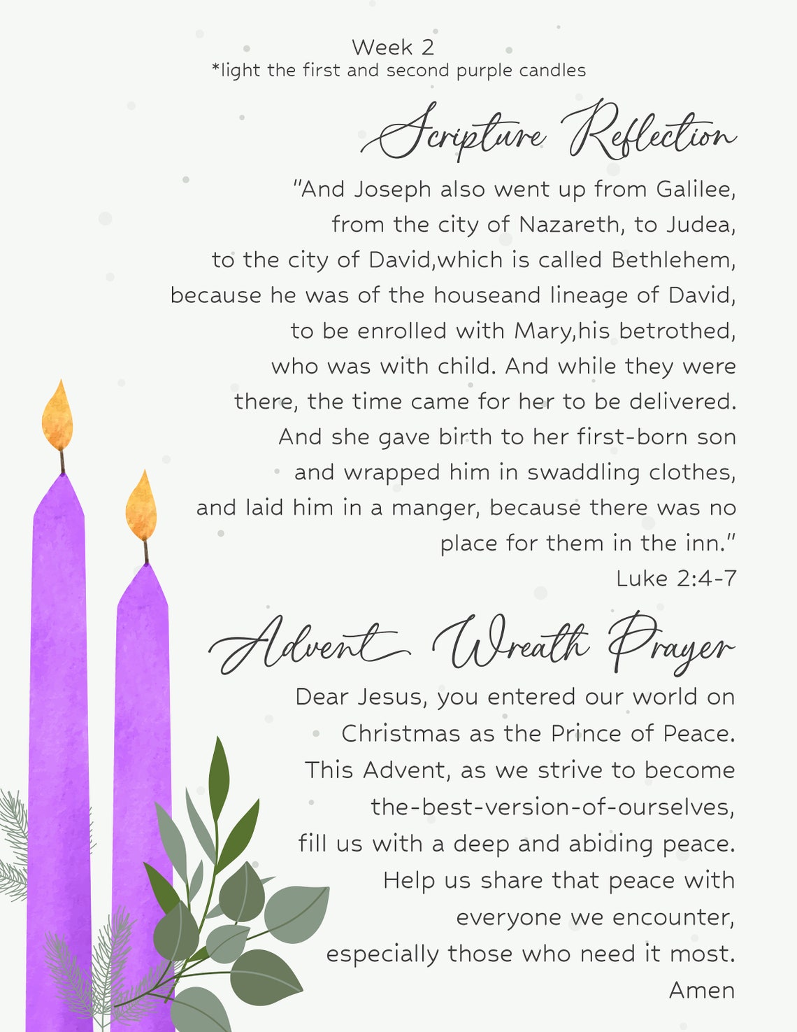 Printable Four-week Advent Candle Lighting & Prayer Guide for ...