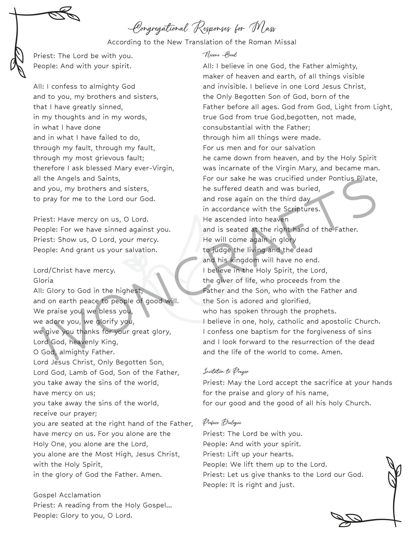 Catholic Mass Prayers & Responses Guide (digital Download) - Etsy