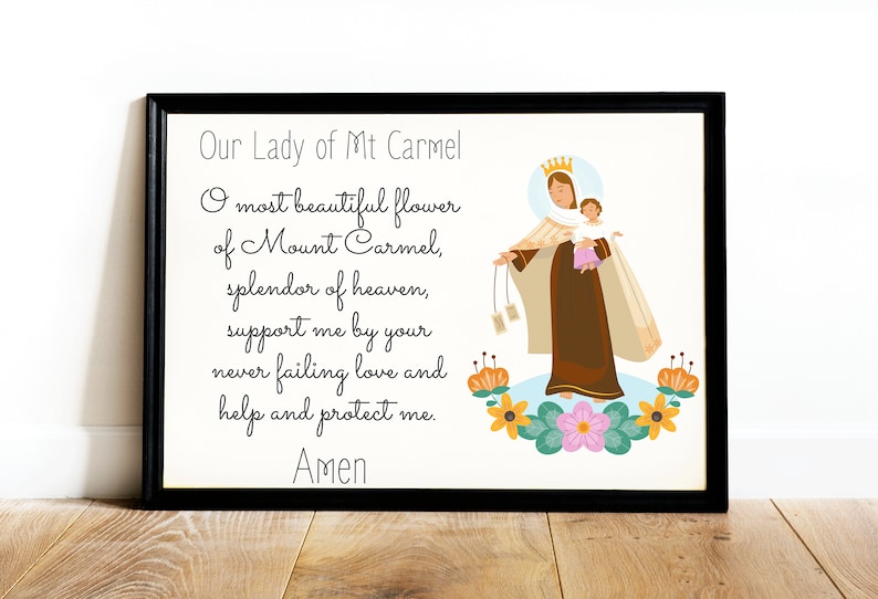 Our Lady of Mount Carmel Prayer Printable / Catholic Nursery Decor / Baptism, First Communion ...