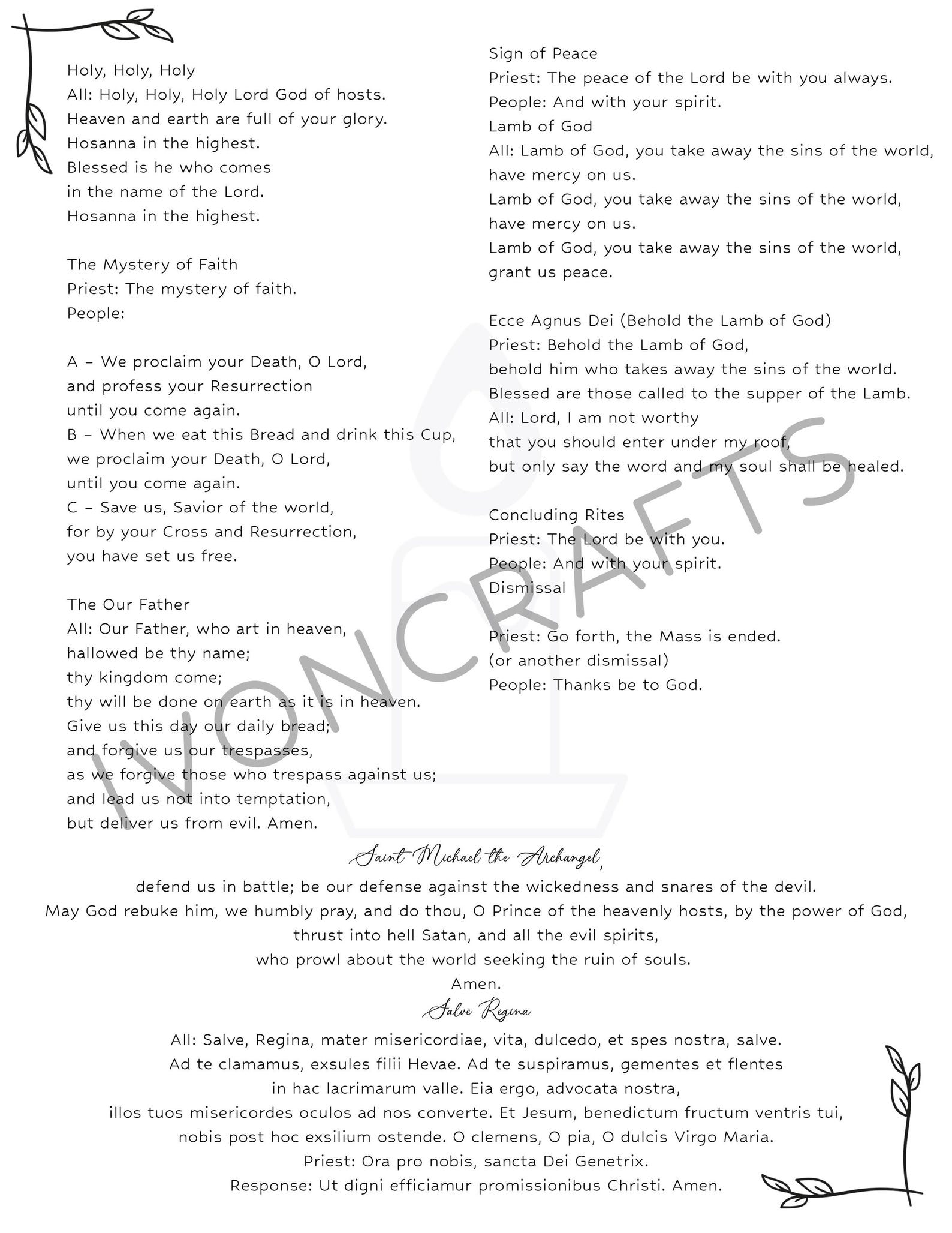 Catholic Mass Prayers & Responses Guide (digital Download) - Etsy