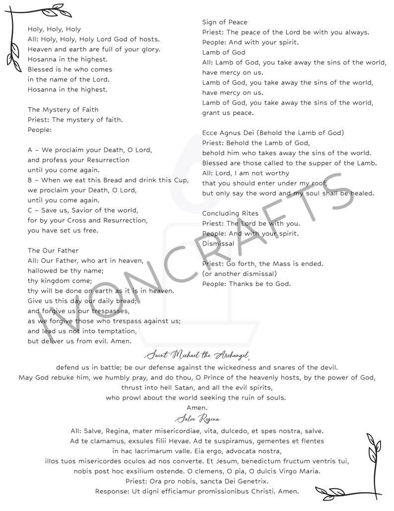 Catholic Mass Prayers & Responses Guide (digital Download) - Etsy