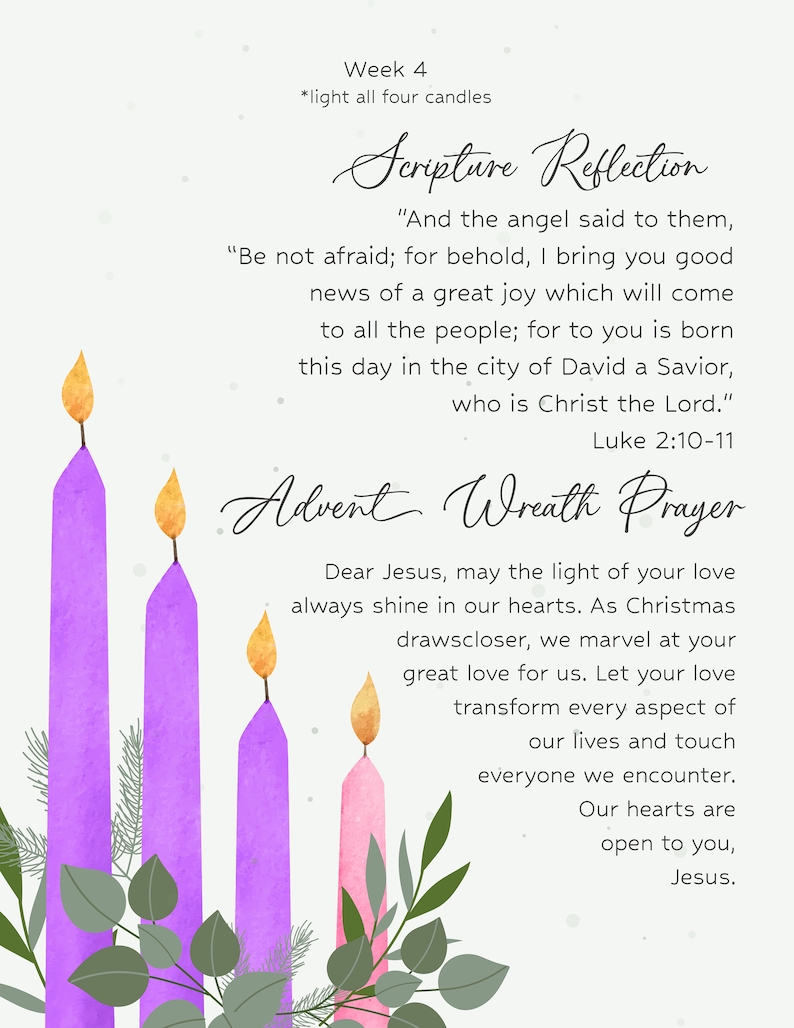Printable Four-week Advent Candle Lighting & Prayer Guide for ...