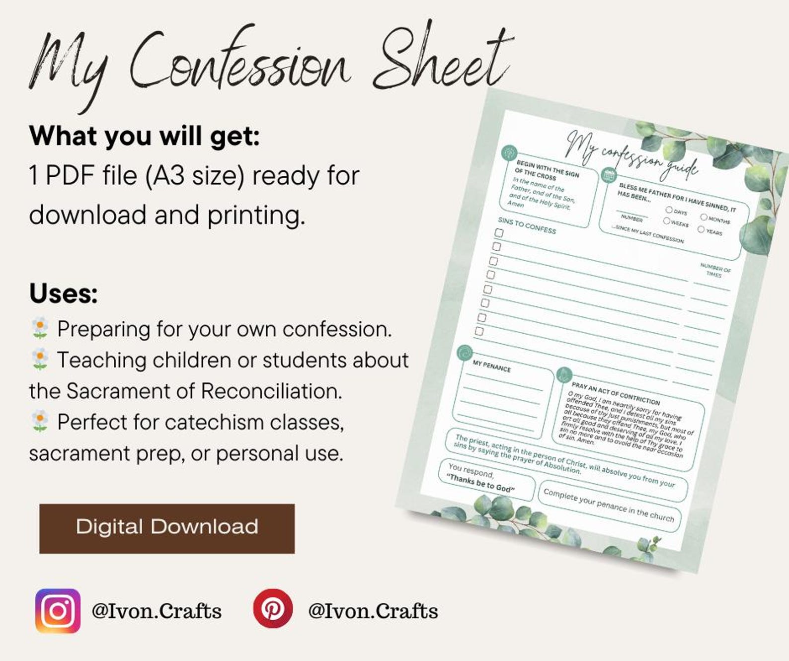 My Confession Guide Printable - Catholic Confession Sheet - Sacrament ...
