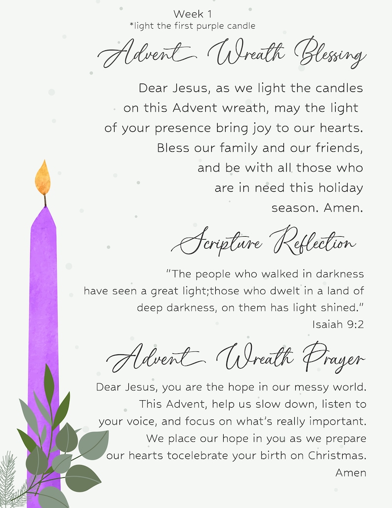 Printable Four-week Advent Candle Lighting & Prayer Guide for ...