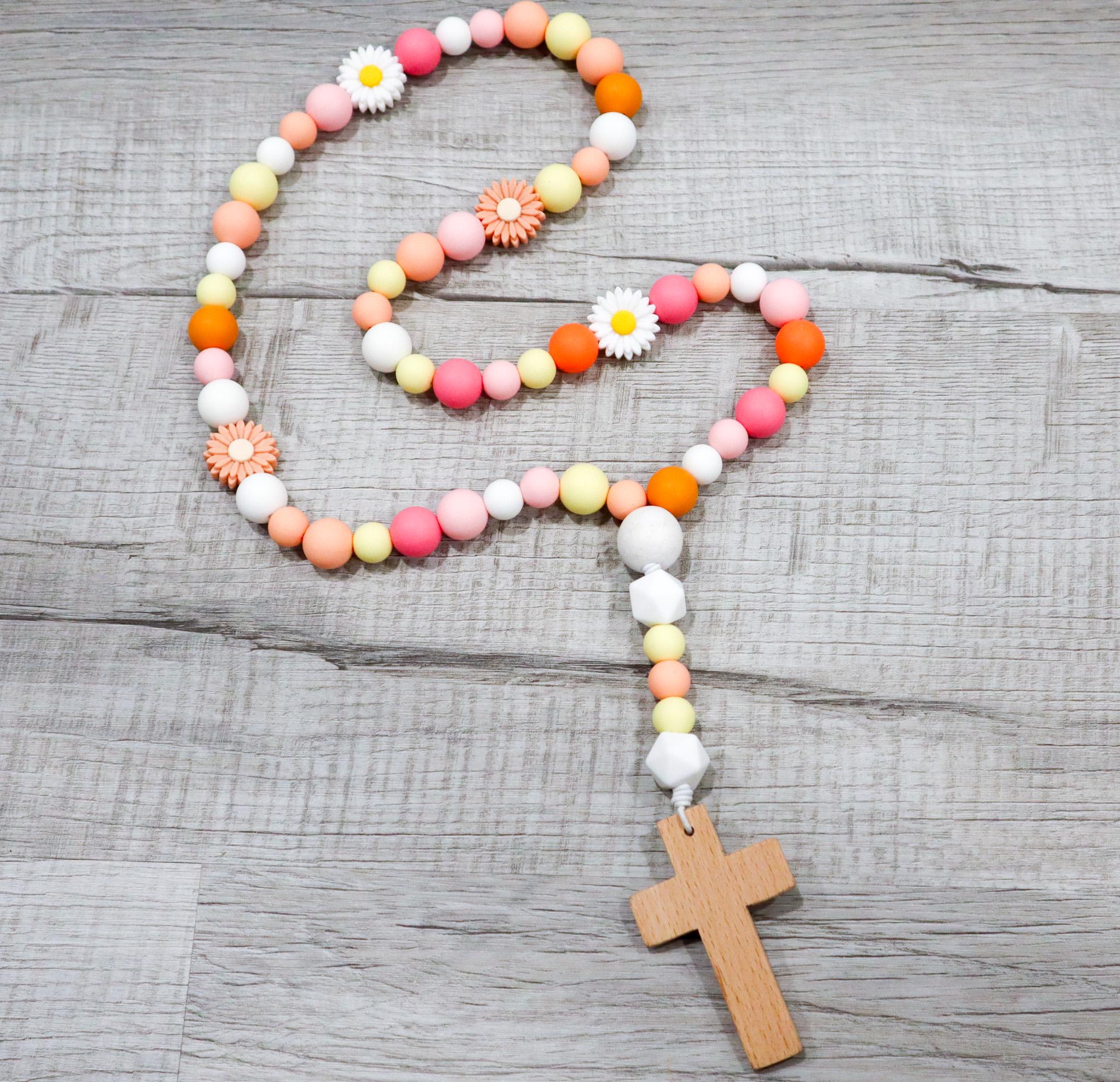 Baby First Bible Pink Silicone Rosary - Baby's First Rosary With Wooden ...