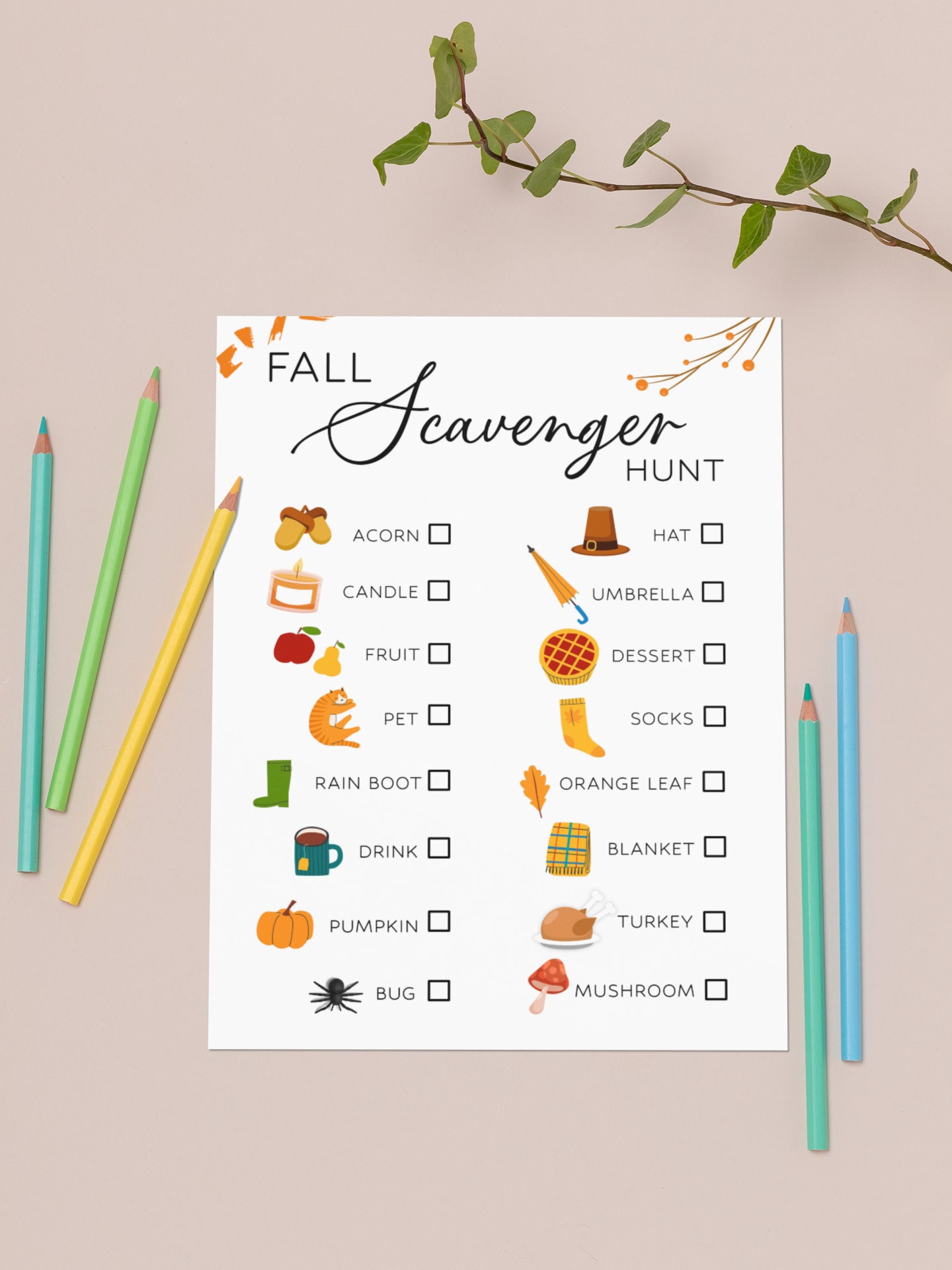 Fall Scavenger Hunt Card - Printable Game for Kids - Etsy