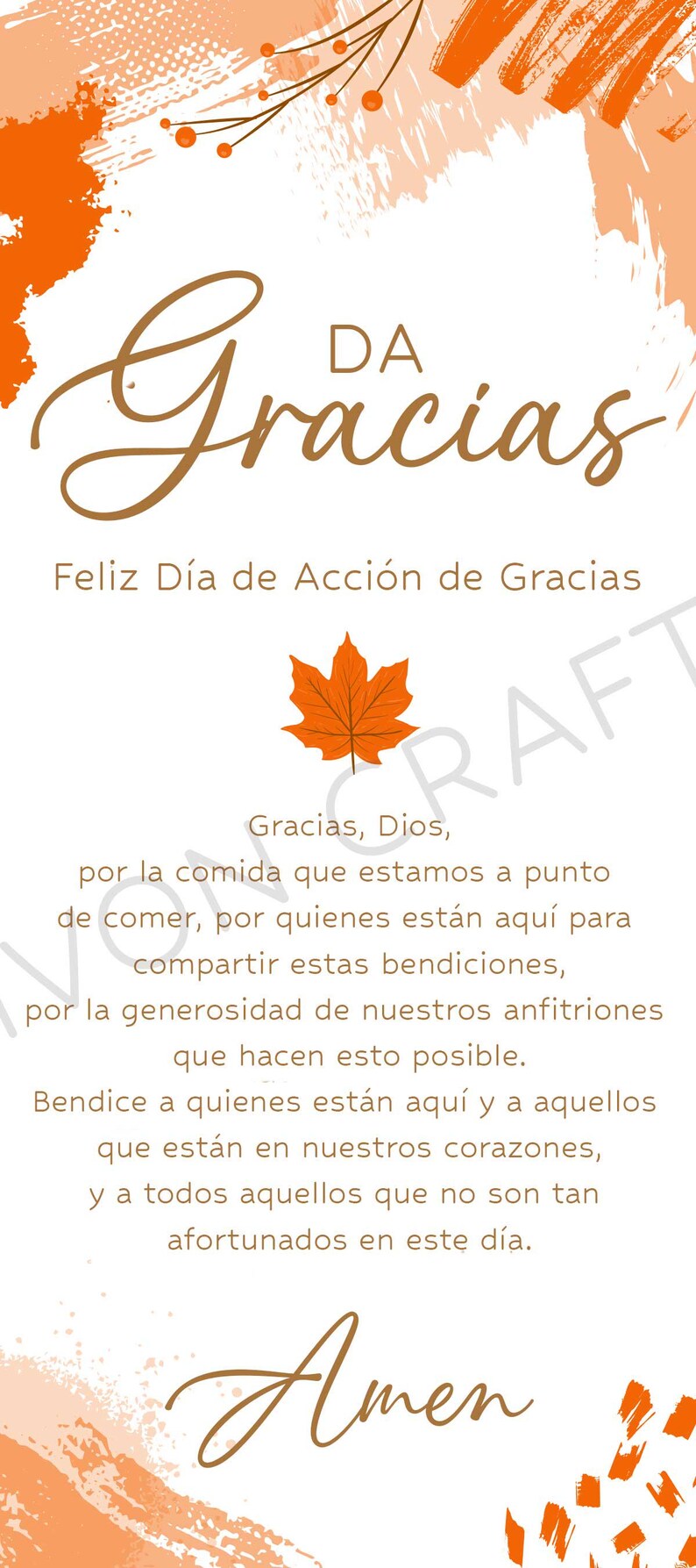 Spanish Thanksgiving Prayer Table Card With Name (digital Download) - Etsy